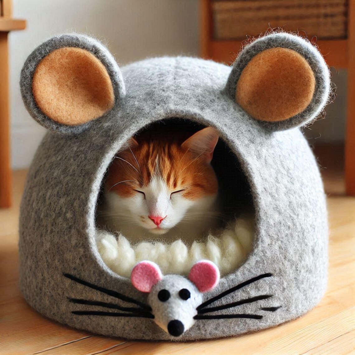 Mouse Cat Cave - Handmade Wool Cat Bed, Cozy & Stylish Pet Den for Cats ...