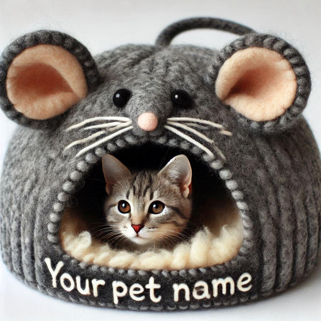 Mouse Cat Cave - Handmade Wool Cat Bed, Cozy & Stylish Pet Den for Cats ...