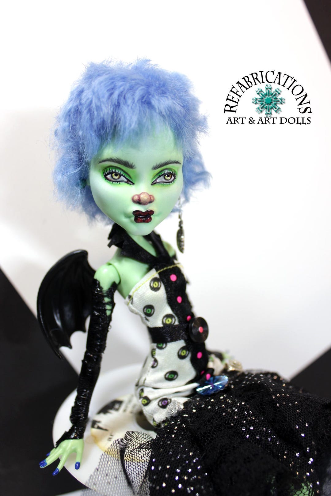 Batty 80s Goth Monster Doll Repaint OOAK Art Doll With Poodle - Etsy