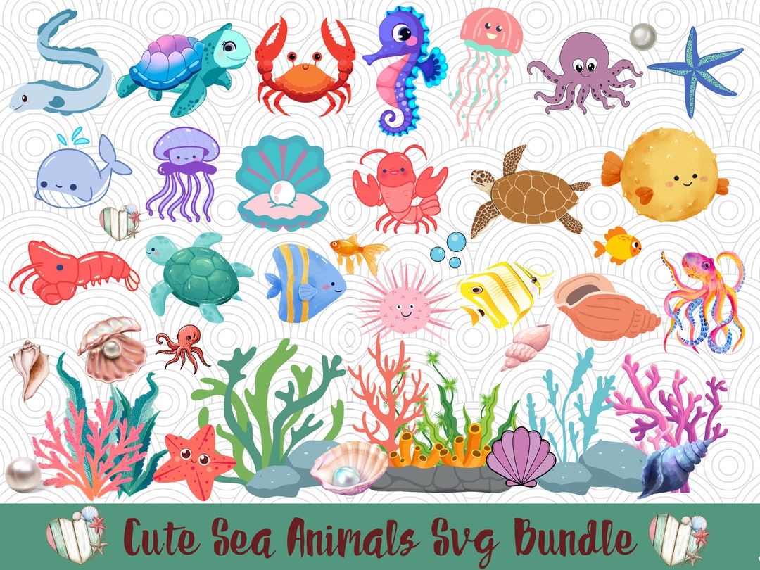 Sea Creatures SVG Bundle, Sea Animals SVG, Seahorse SVG, Crab Svg, Fish ...