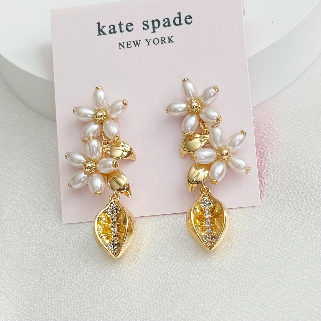 Kate Spade Lemon Pearl Flower Drop Earrings Gift for Her - Etsy