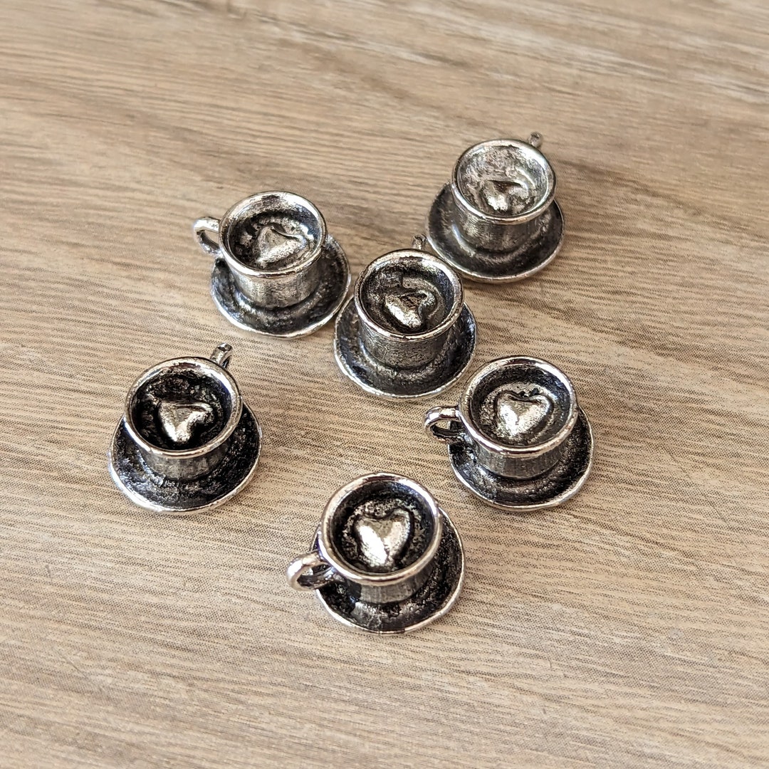 6+ Pcs Mug With Heart Antique Silver Cup and Saucer Charm - 8x12mm - Etsy