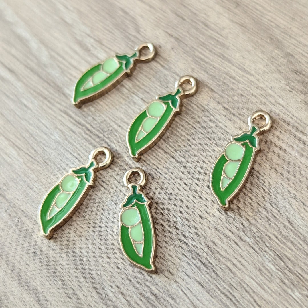 5 or 10 Pcs Sweet Pea Enamel Charm Gold-tone - Green Peas in Pod Summer ...