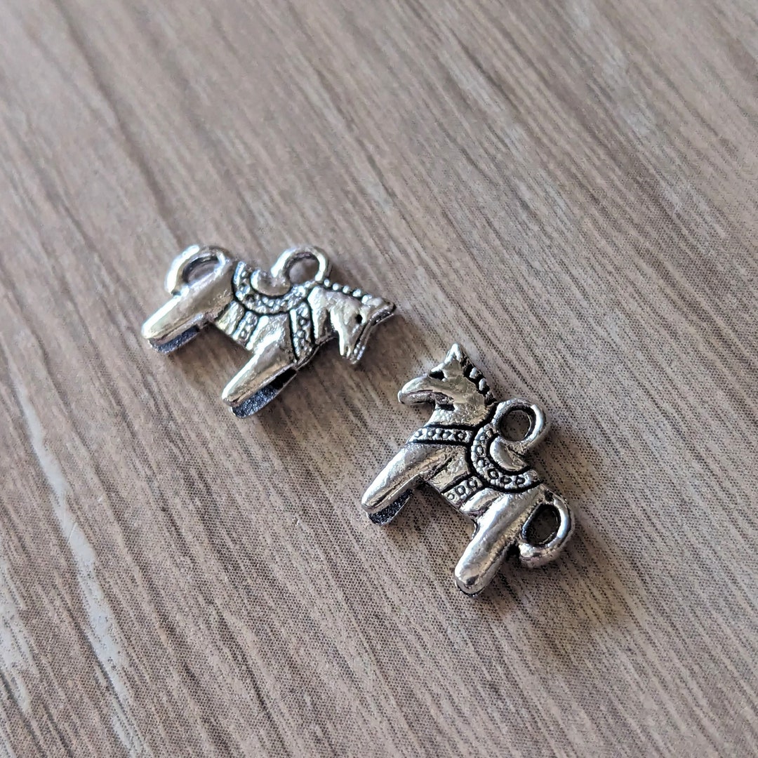 10 Pcs Tiny Dala Horse Charm - Antique Silver Plated Zinc Metal Alloy ...