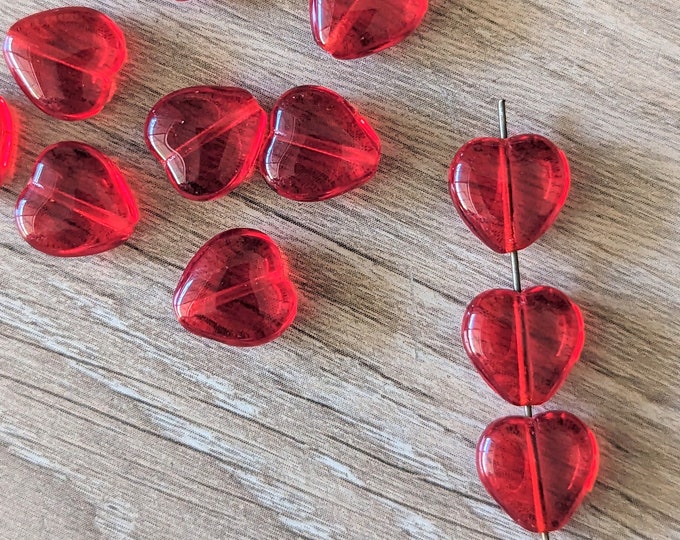 20 Pcs Cherry Red Heart Pressed Glass Czech Beads Transparent 12mm - Etsy