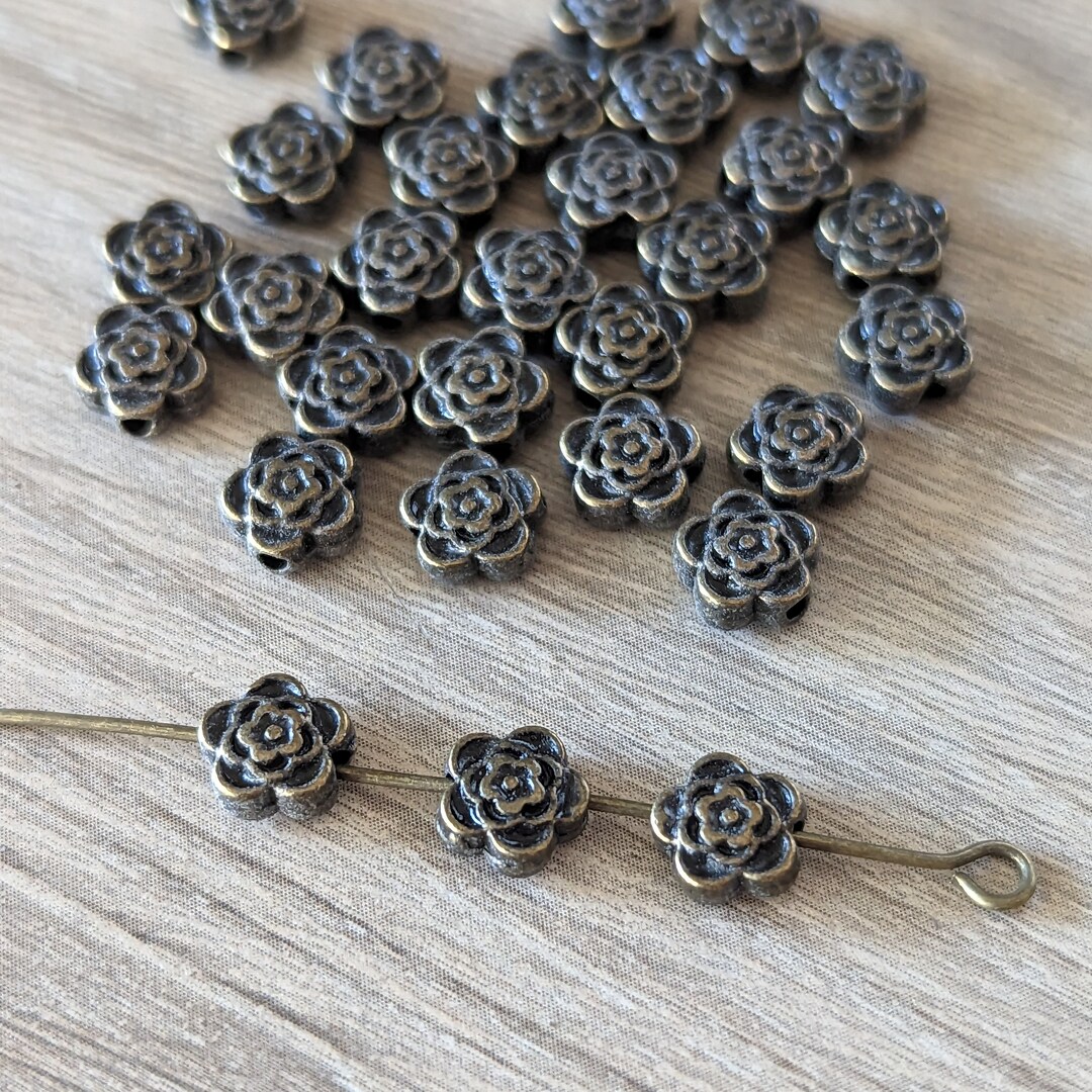 25-100 Pcs Pretty Rose Flower Antique Bronze Spacer Beads 7mm - Etsy