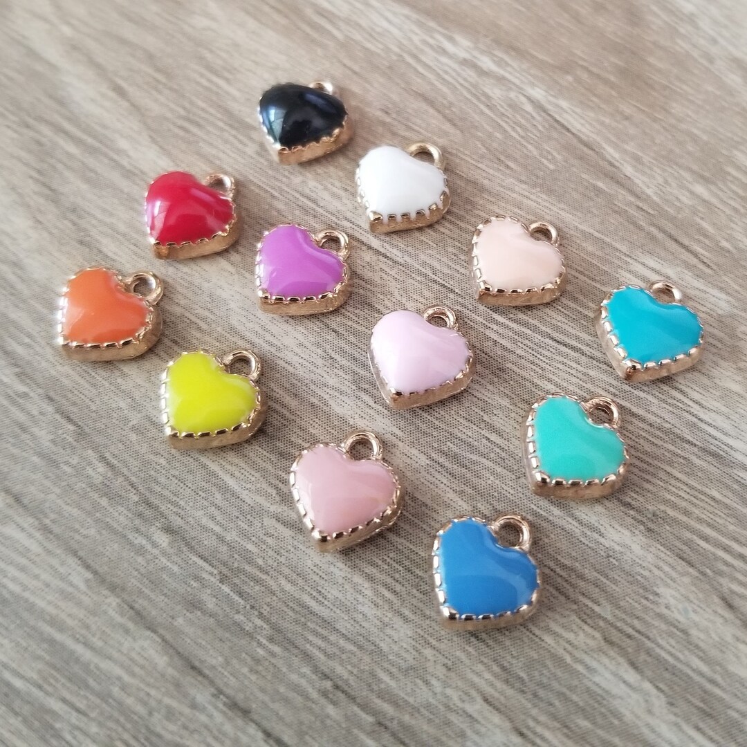 12 Pcs Tiny Heart Charms Enamel Over Gold - Various Colors Pink Blue ...