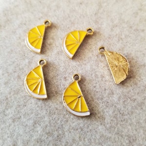 10 Pcs Lemon Wedge Slice Enamel Charm Pendant Gold-tone Yellow Citrus ...