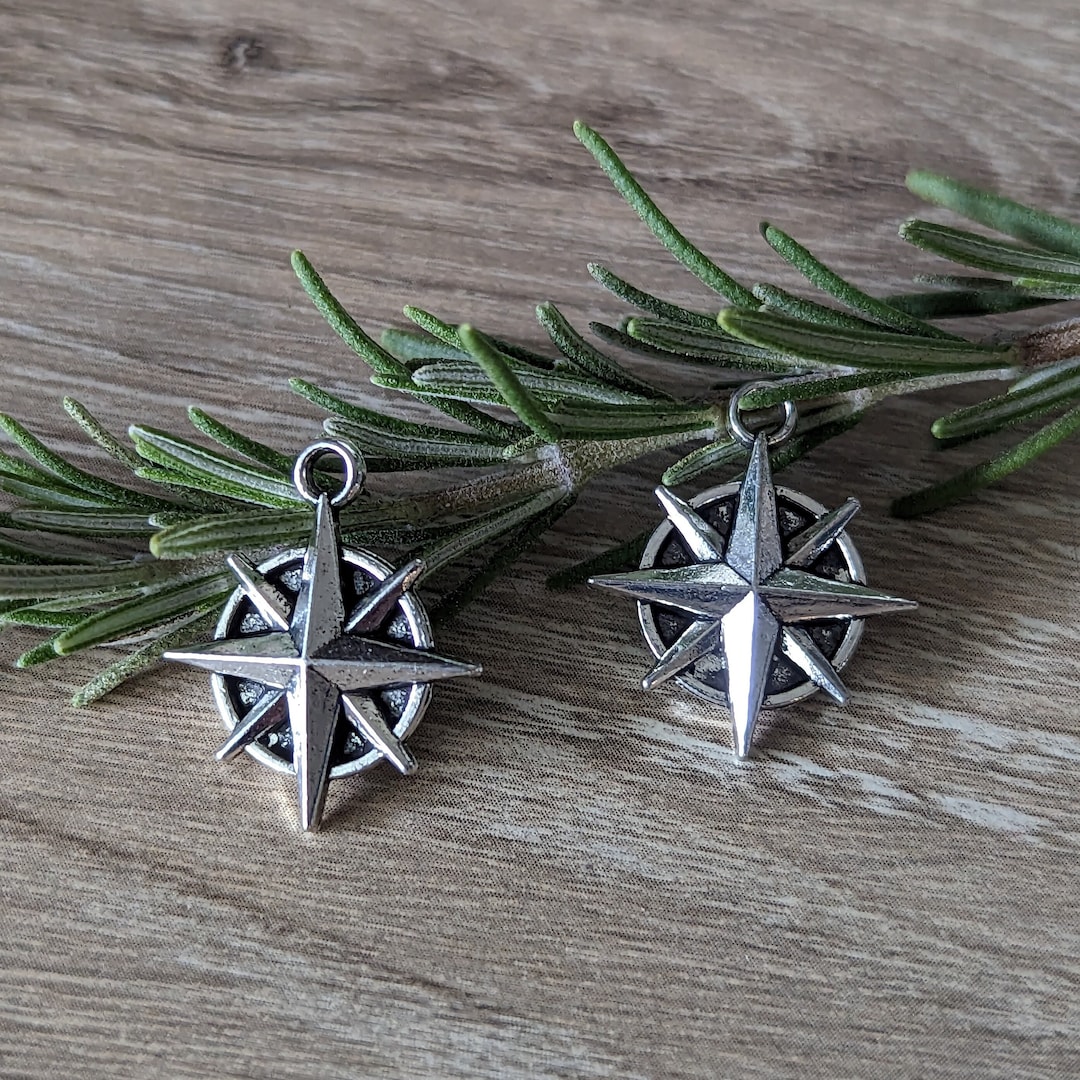 10 Pcs Compass Rose Charm Antique Silver Color 21mm - Etsy