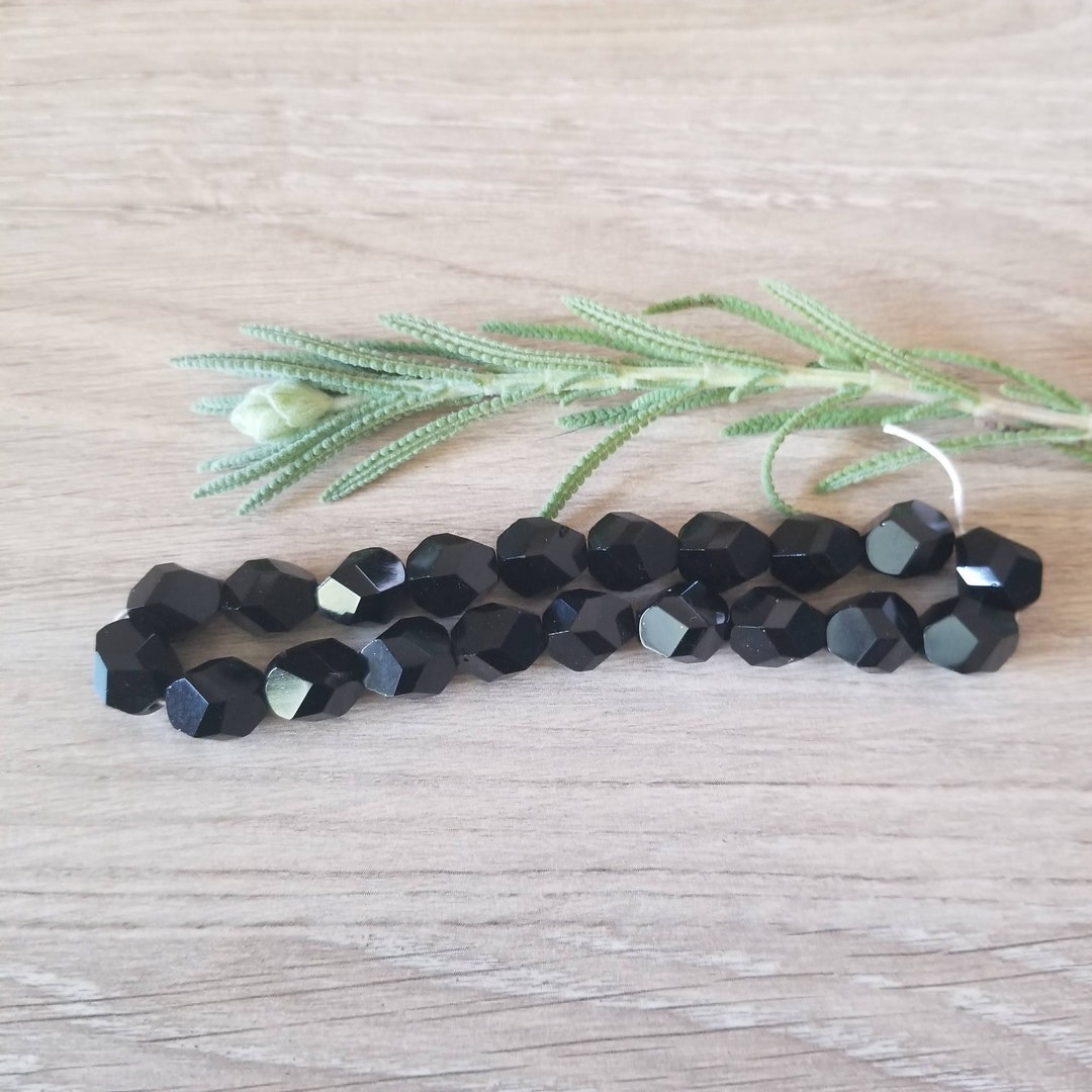 10 or 20 Pcs Black Jet Opaque Art Deco Nugget Cut Czech Glass Beads ...