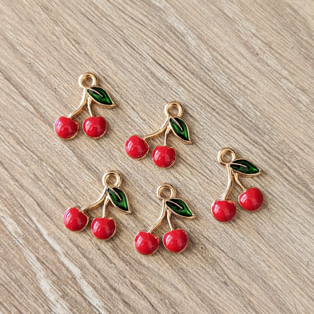 10 Pcs Small Red Cherries - Summer Fruit -rounded Enamel Cherry Charms ...