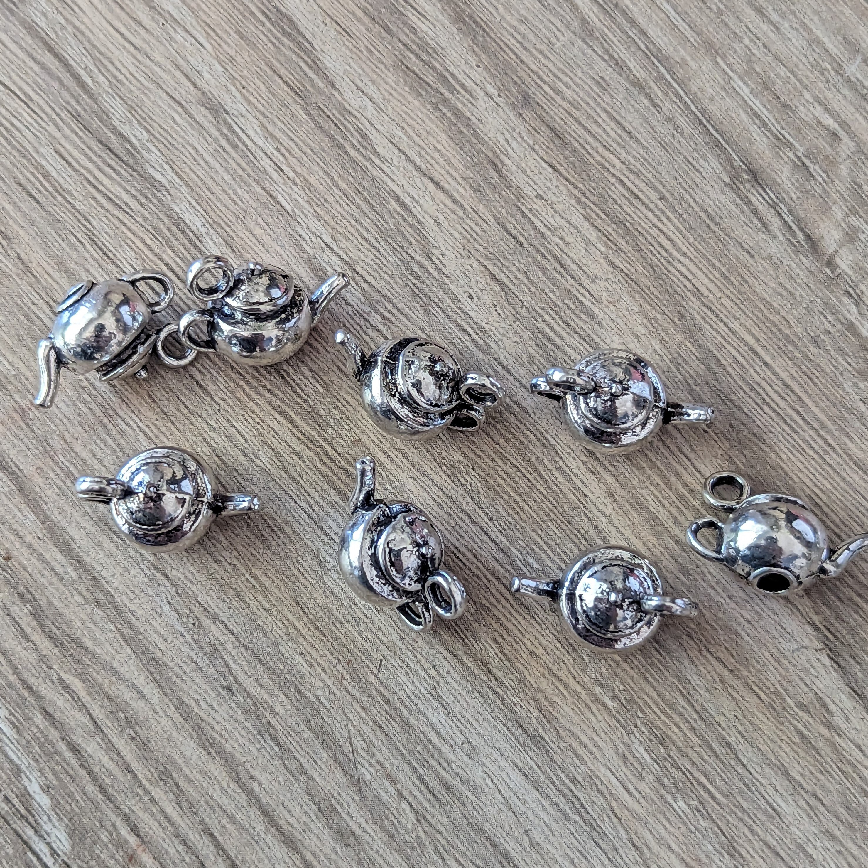 8 Pcs Tea Time Collection 3D Charms - Antique Silver Alloy - Teapot ...