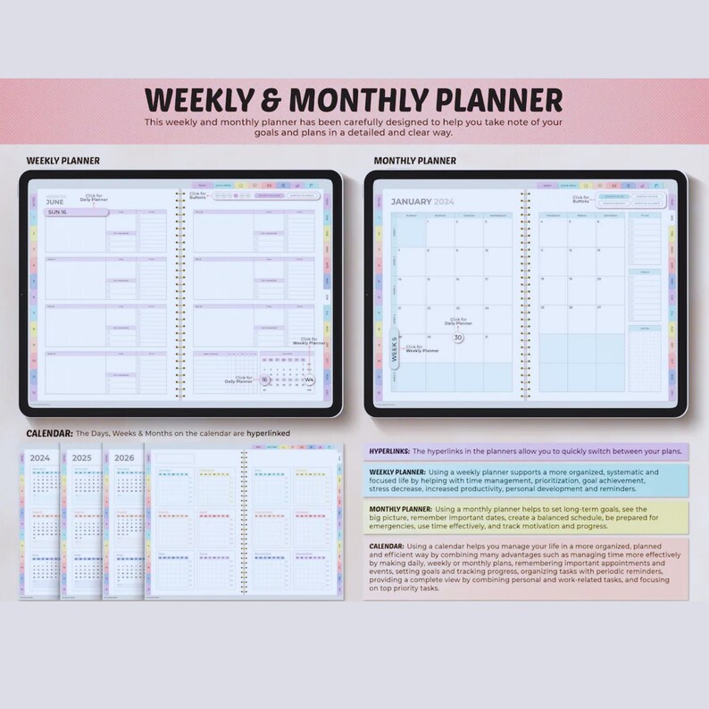 All-in-one Digital Planner 2024, 2025, 2026, Undated Digital Planner ...