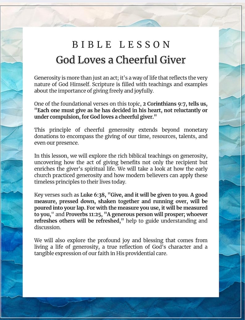 God Loves a Cheerful Giver Bible Lesson - Digital Download - Etsy