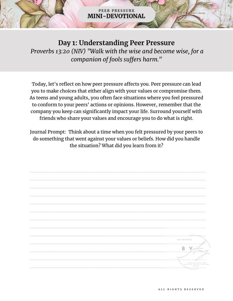 Overcoming Peer Pressure; Mini Devotional for Teens - Etsy