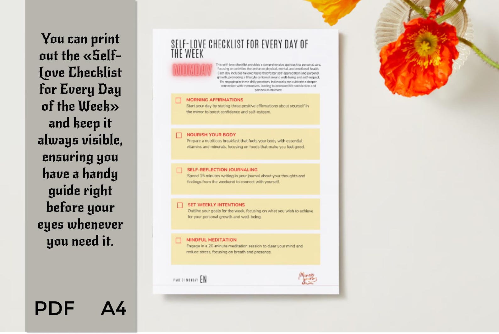 Self-love Checklist Printable for Daily Mindfulness | Lista De Amor ...