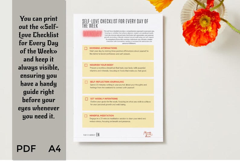 Self-love Checklist Printable for Daily Mindfulness | Lista De Amor ...