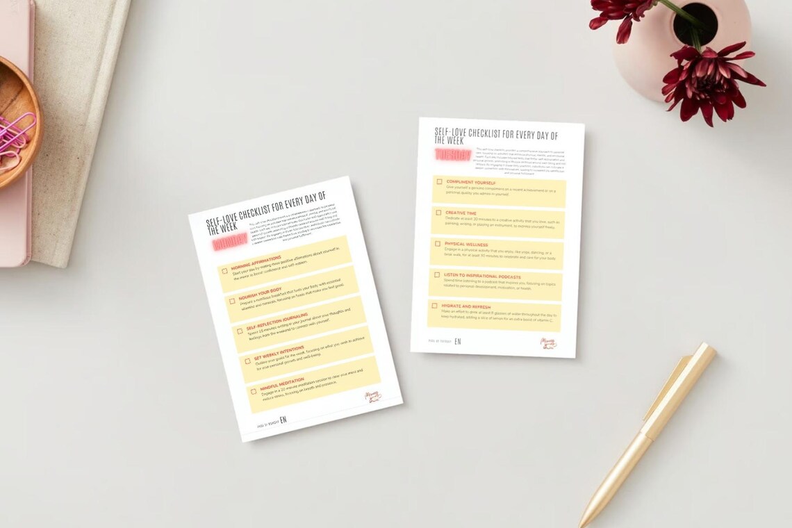Self-love Checklist Printable for Daily Mindfulness | Lista De Amor ...