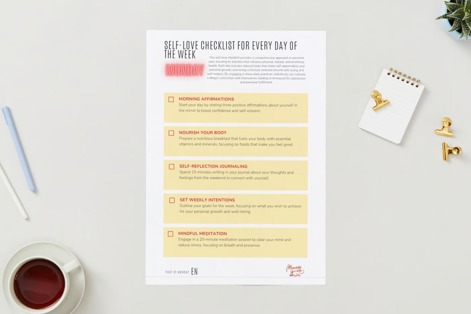 Self-love Checklist Printable for Daily Mindfulness | Lista De Amor ...