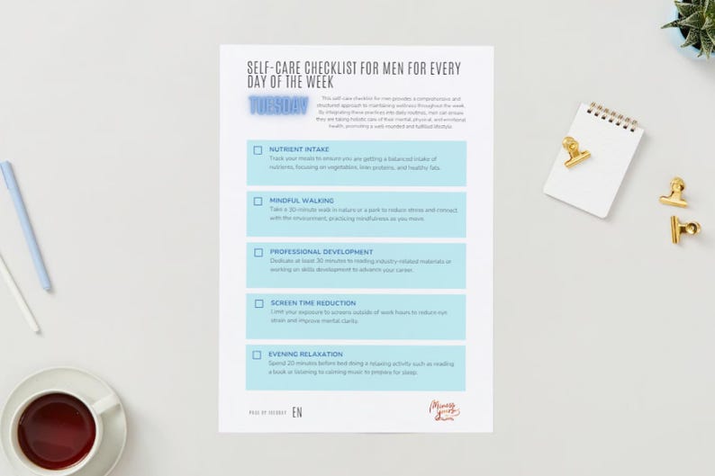 Weekly Self-care Checklist for Men - Digital Wellness Plan in English ...