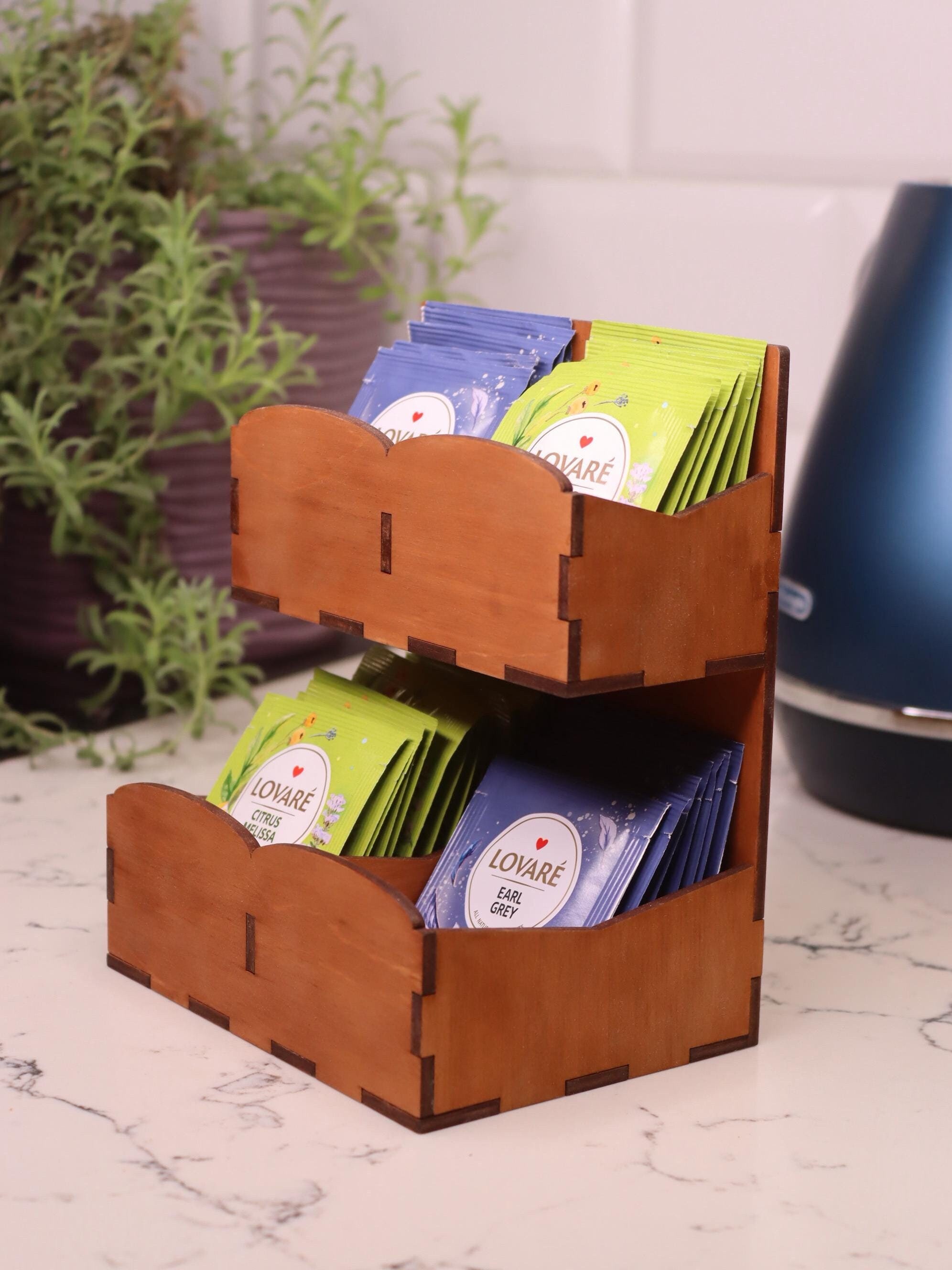 Personalized Wooden Tea Bag Organizer, Tea Bag Rack Ply Shelf Holder ...