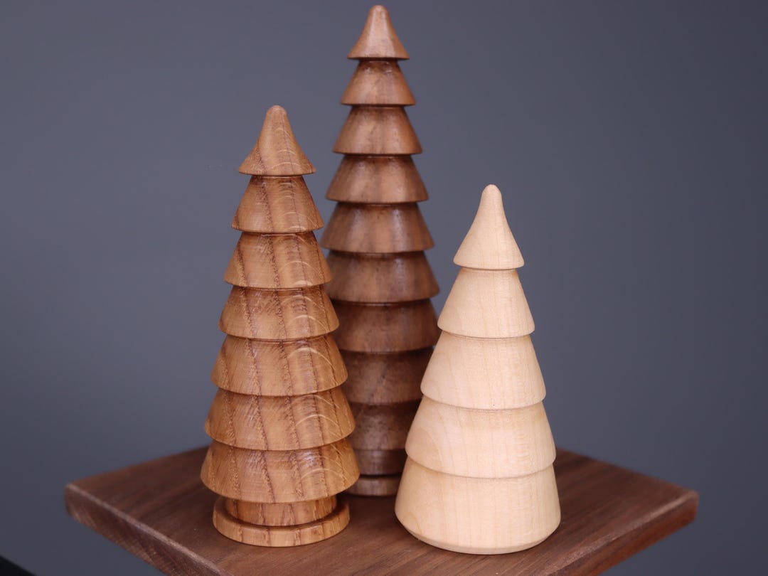 Beautiful Three Hand Turned Wooden Christmas Trees, Handmade Wooden ...