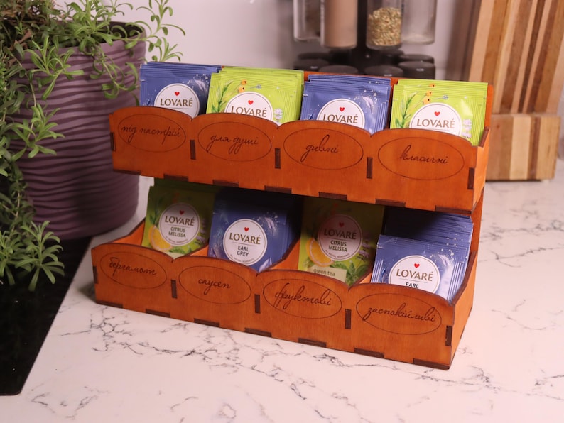 Personalized Wooden Tea Bag Organizer, Tea Bag Rack Ply Shelf Holder ...