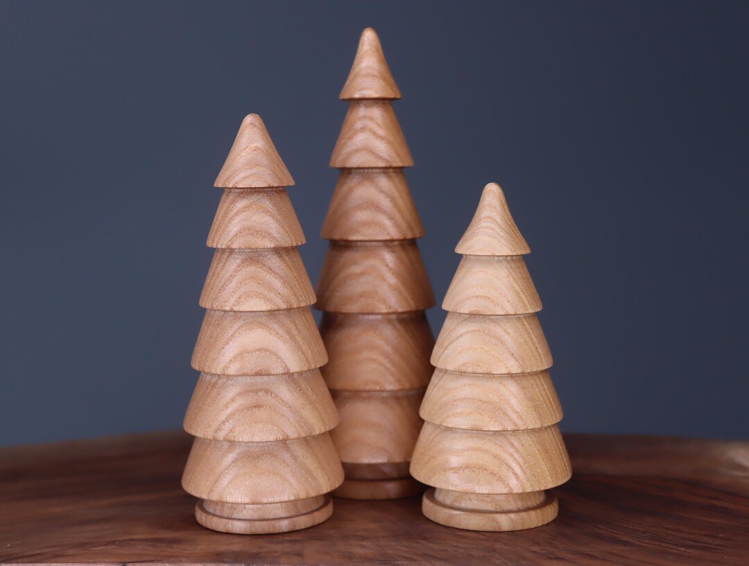 Beautiful Three Hand Turned Wooden Christmas Trees, Handmade Wooden ...
