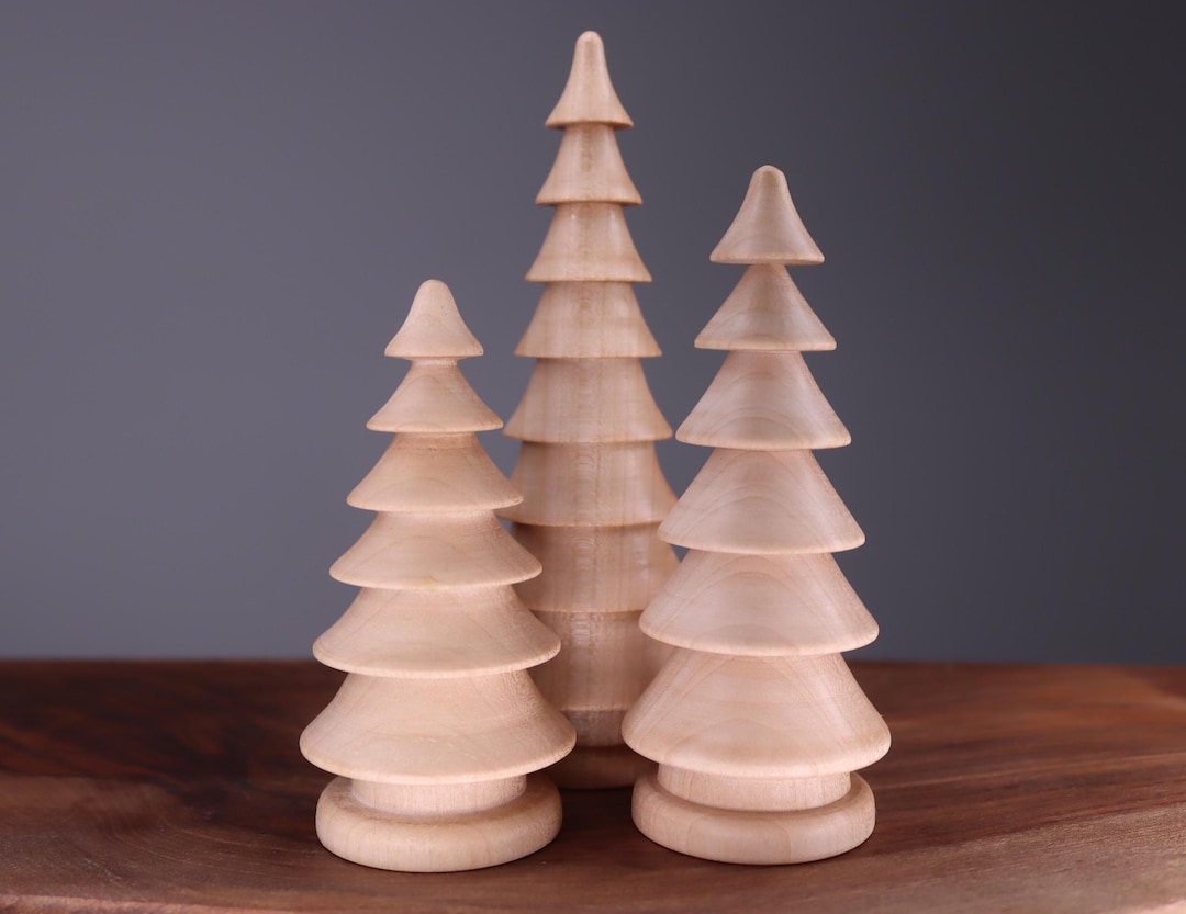 Beautiful Three Hand Turned Wooden Christmas Trees, Handmade Wooden ...