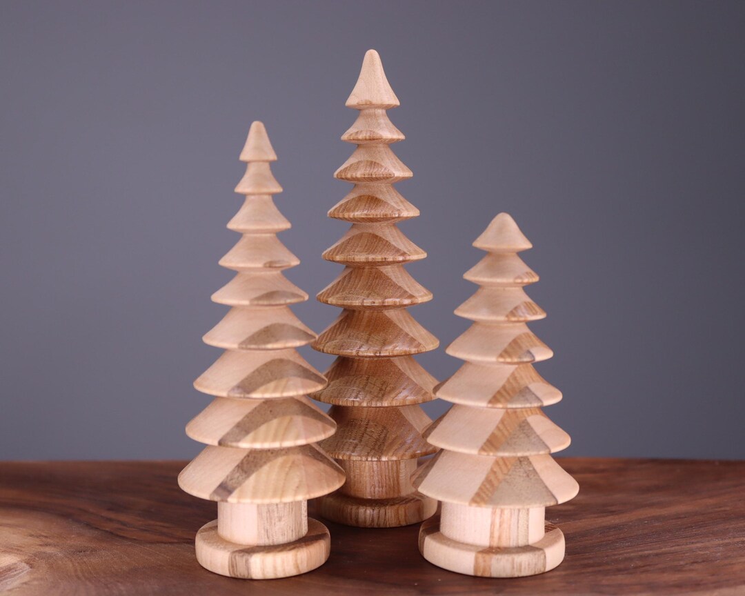 Handmade Wooden Christmas Trees Set, Hand Turned Wooden Christmas Tree ...