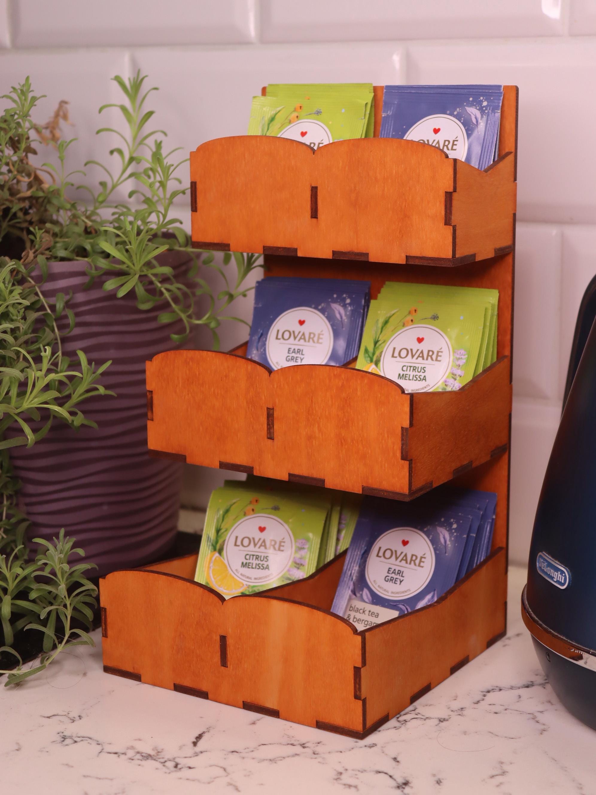 Personalized Wooden Tea Bag Organizer, Tea Bag Rack Ply Shelf Holder ...