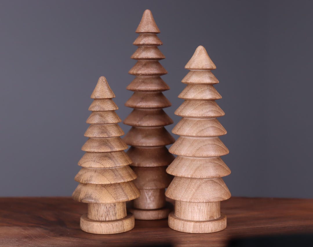 Handmade Wooden Christmas Trees Set, Walnut Hand Turned Wooden ...