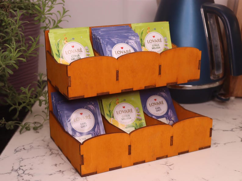 Personalized Wooden Tea Bag Organizer, Tea Bag Rack Ply Shelf Holder ...