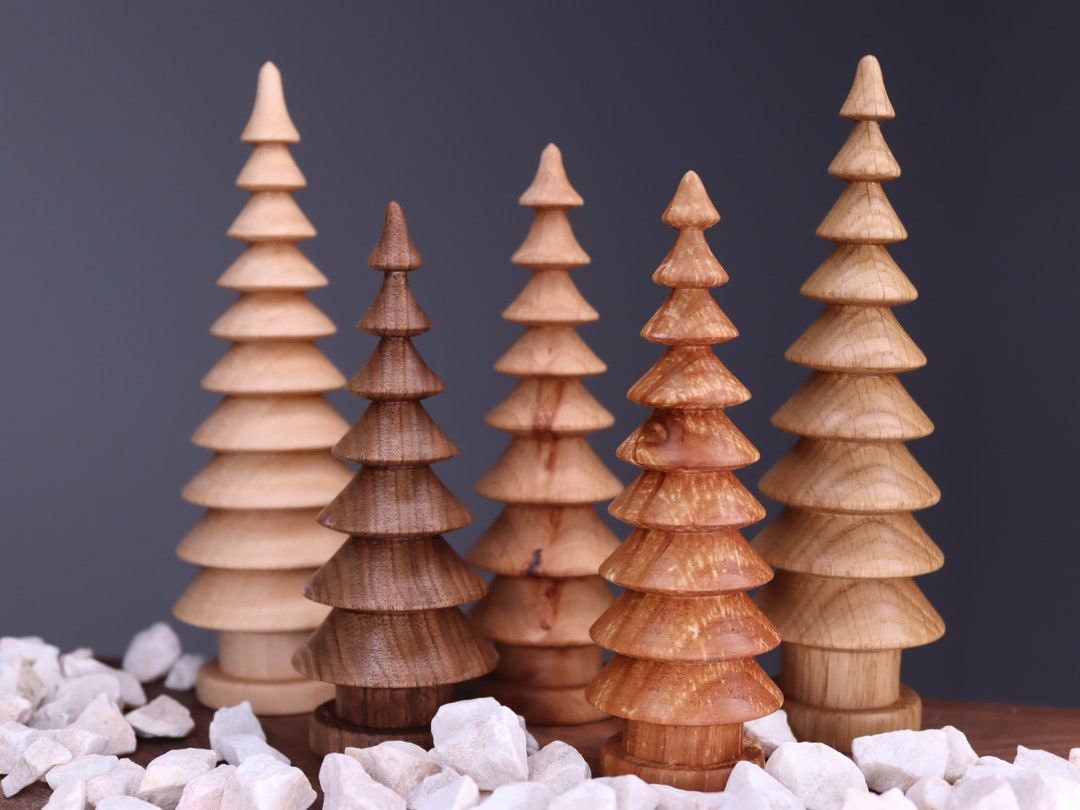 Beautiful Five Hand Turned Wooden Christmas Trees, Handmade Wooden ...