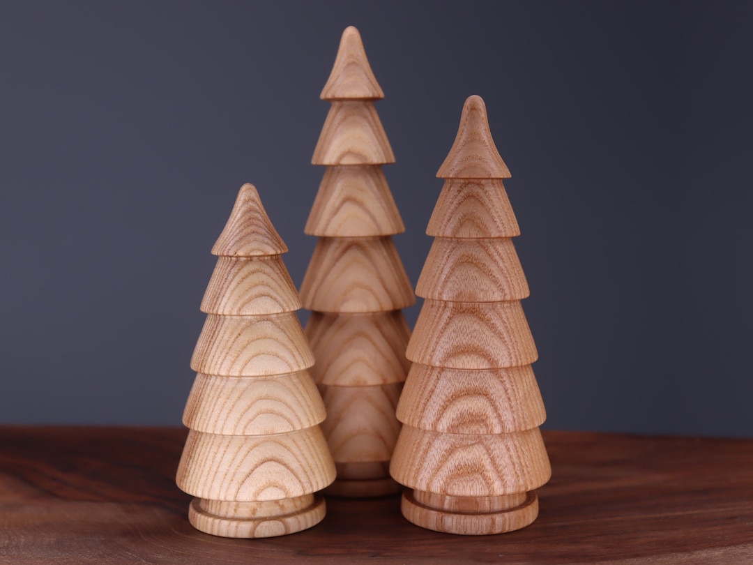 Beautiful Three Hand Turned Wooden Christmas Trees, Handmade Wooden ...