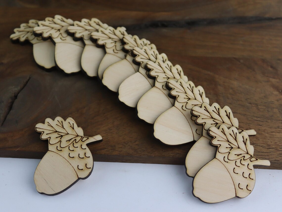 10 Pcs Wooden Acorn Oak Leaf. Party Gift Double Craft Shape Ply ...