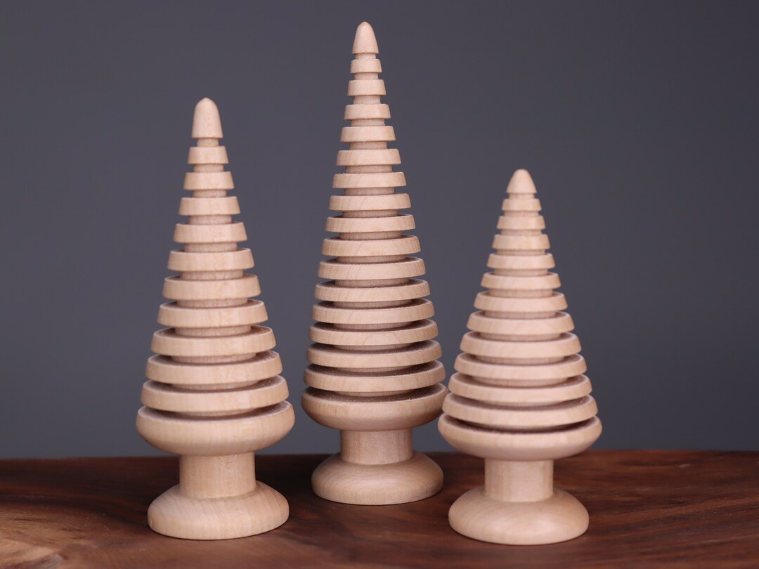 Handmade Wooden Christmas Trees Set, Hand Turned Wooden Christmas Tree ...