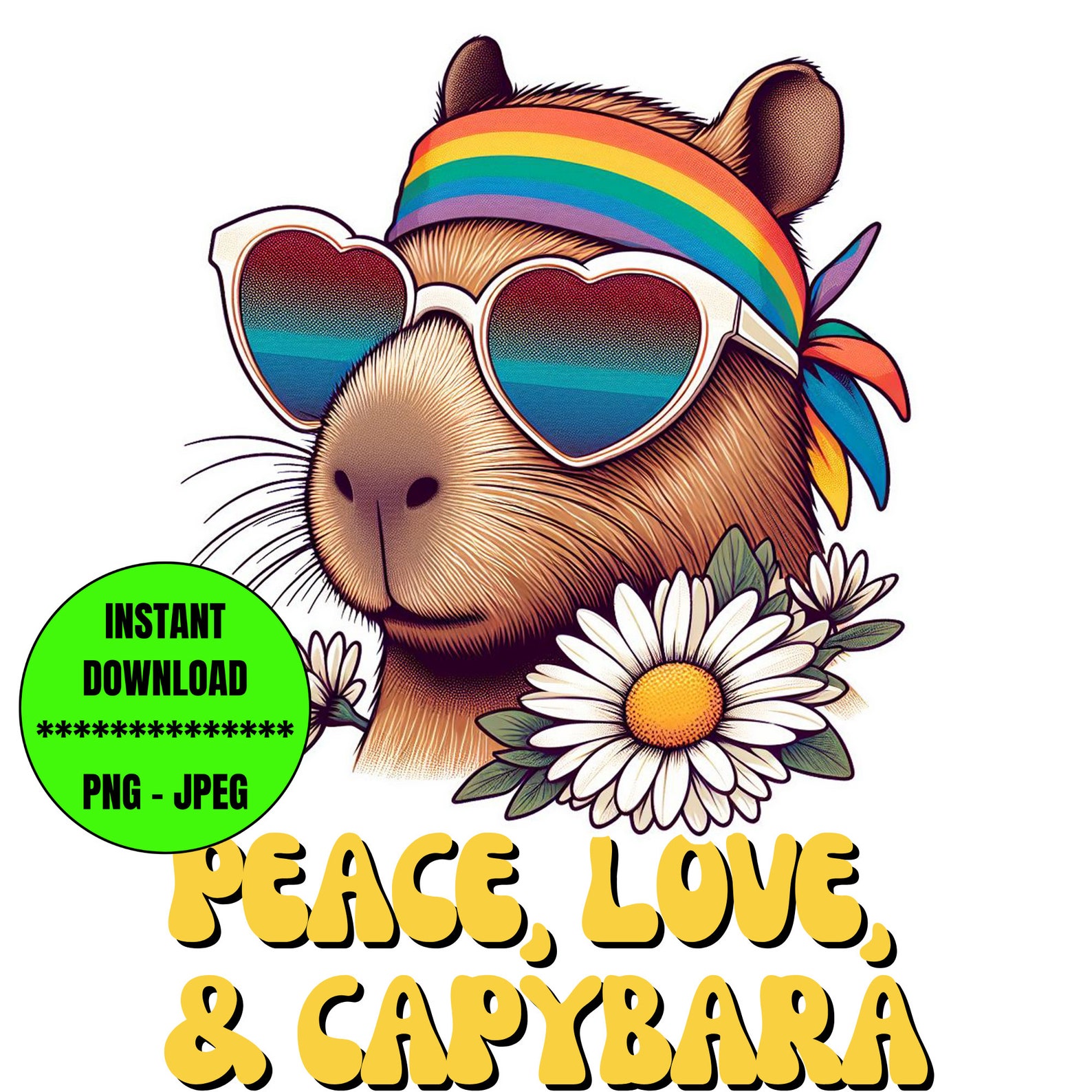 Peace Love Capybara PNG JPEG Instant Download for Capybara Shirt ...