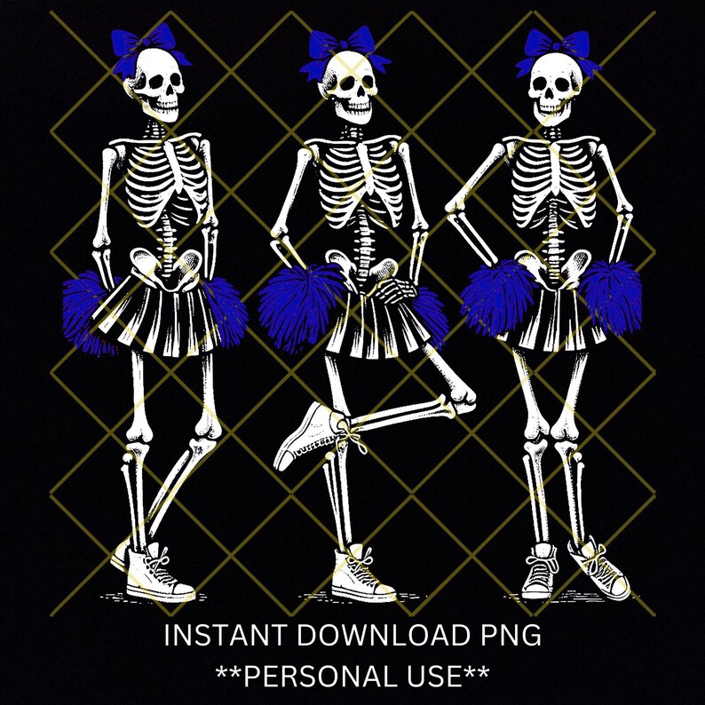 Skeleton Cheer PNG BLUE Skeleton Cheerleader Sublimation Print Shirt ...