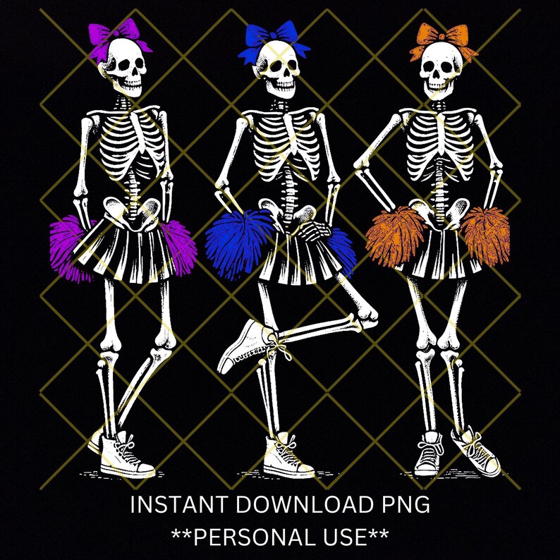 Custom Colors Skeleton Cheer PNG Skeleton Cheerleader Sublimation Print ...