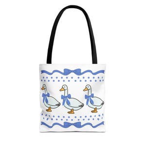 Vintage Goose Tote Bag Blue Bow Goose Bag Retro Blue Goose Graphic ...