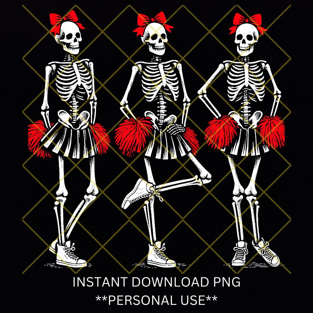Skeleton Cheer PNG RED Skeleton Cheerleader Sublimation Print Shirt ...