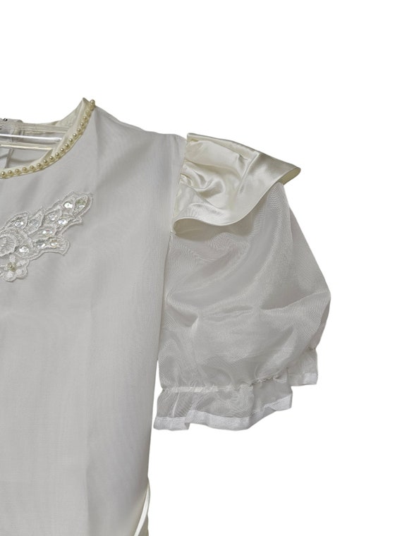 80s - 90s white ruffled puff sleeve dress . fits 6 -… - Gem