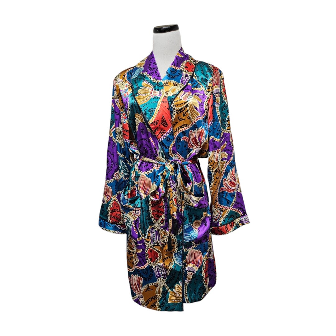 90s DEADSCTOCK! Beth Michaels Multicolored Printed Satin Robe . Medium ...
