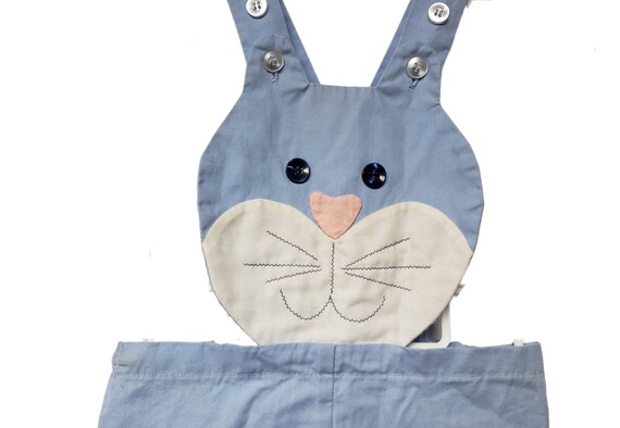 70s - 80s Cat blue handmade short overall . fits fits… - Gem