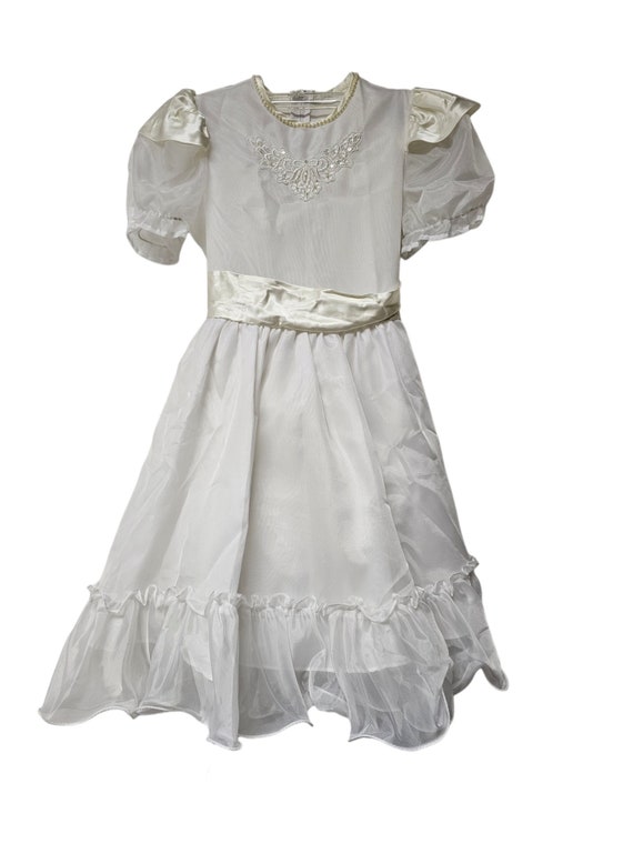 80s - 90s white ruffled puff sleeve dress . fits 6 -… - Gem