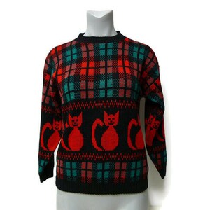 Teasers . 70s 80s Cat Knitted Sweater . Medium . Made in USA - Etsy