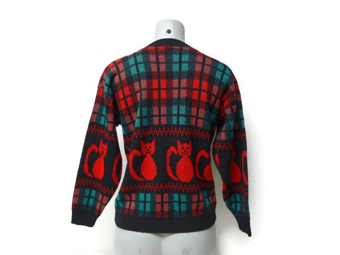 Teasers . 70s 80s Cat Knitted Sweater . Medium . Made in USA - Etsy