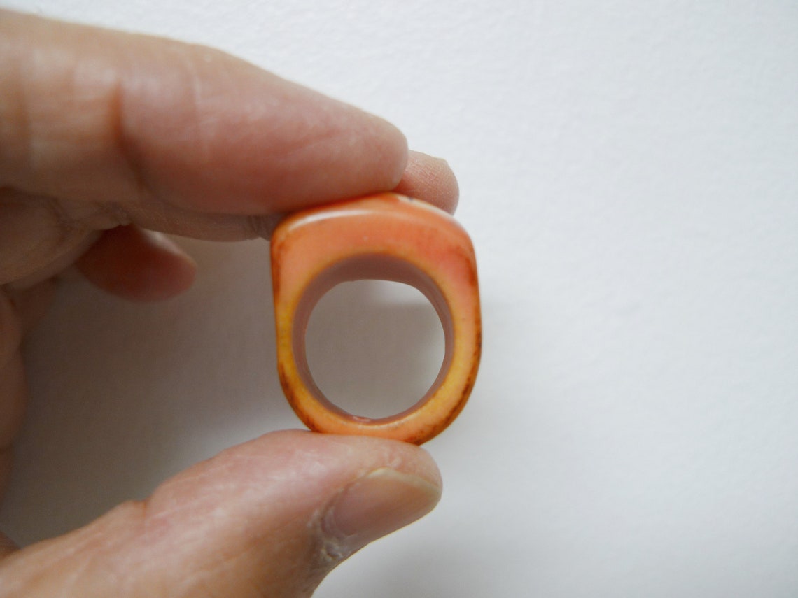 Brown or Orange Statement Square Plastic Ring . Size 4.5 | Etsy