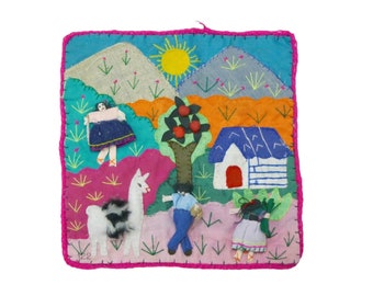 Peruvian Arpillera, Handmade Folk Art 3D Wall Hanging Applique ...